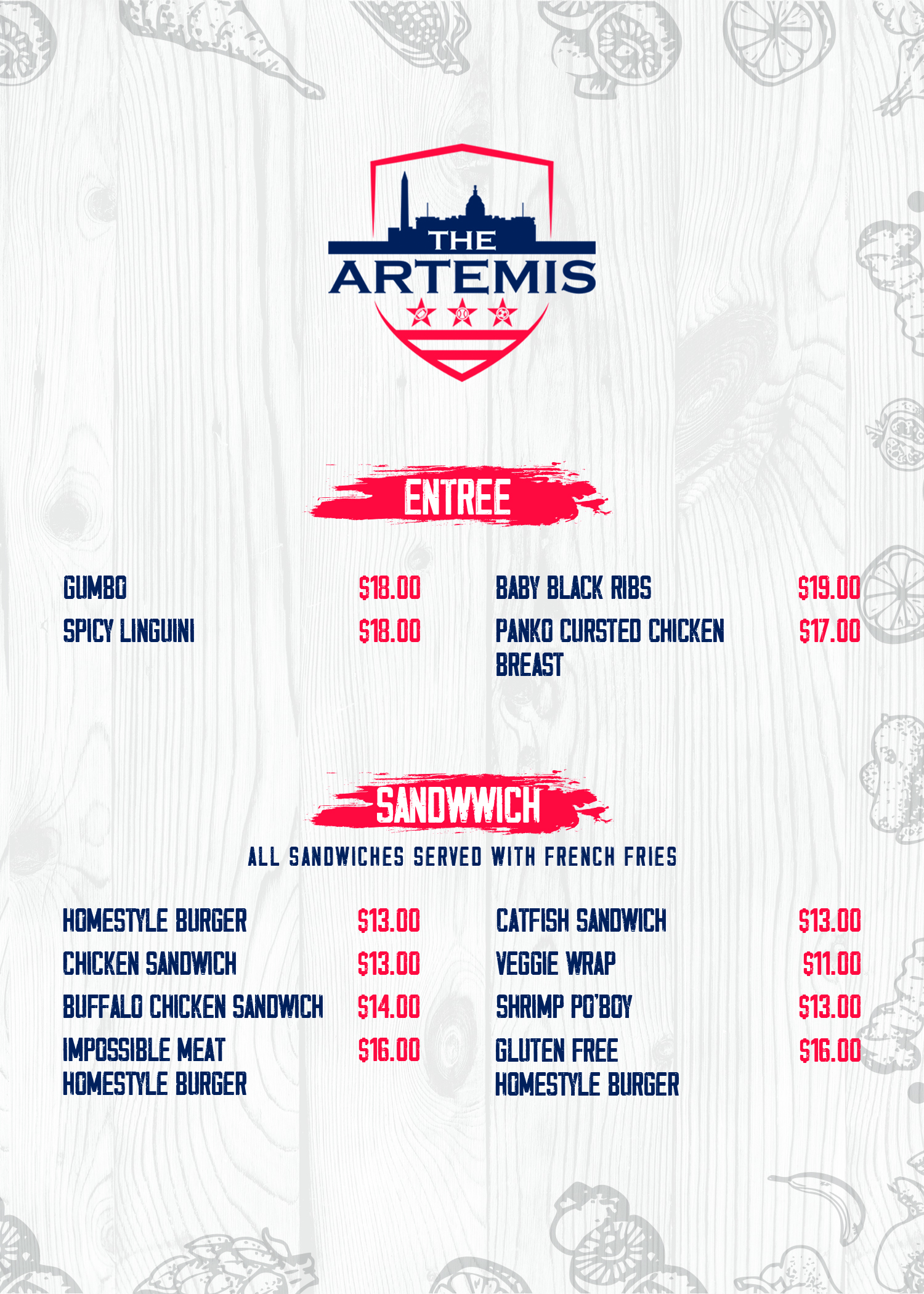 Menu - The Artemis